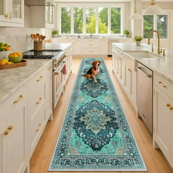 Area Rugs 5'x7' Washable Non-Slip, Floral Vintage Distress Print ...