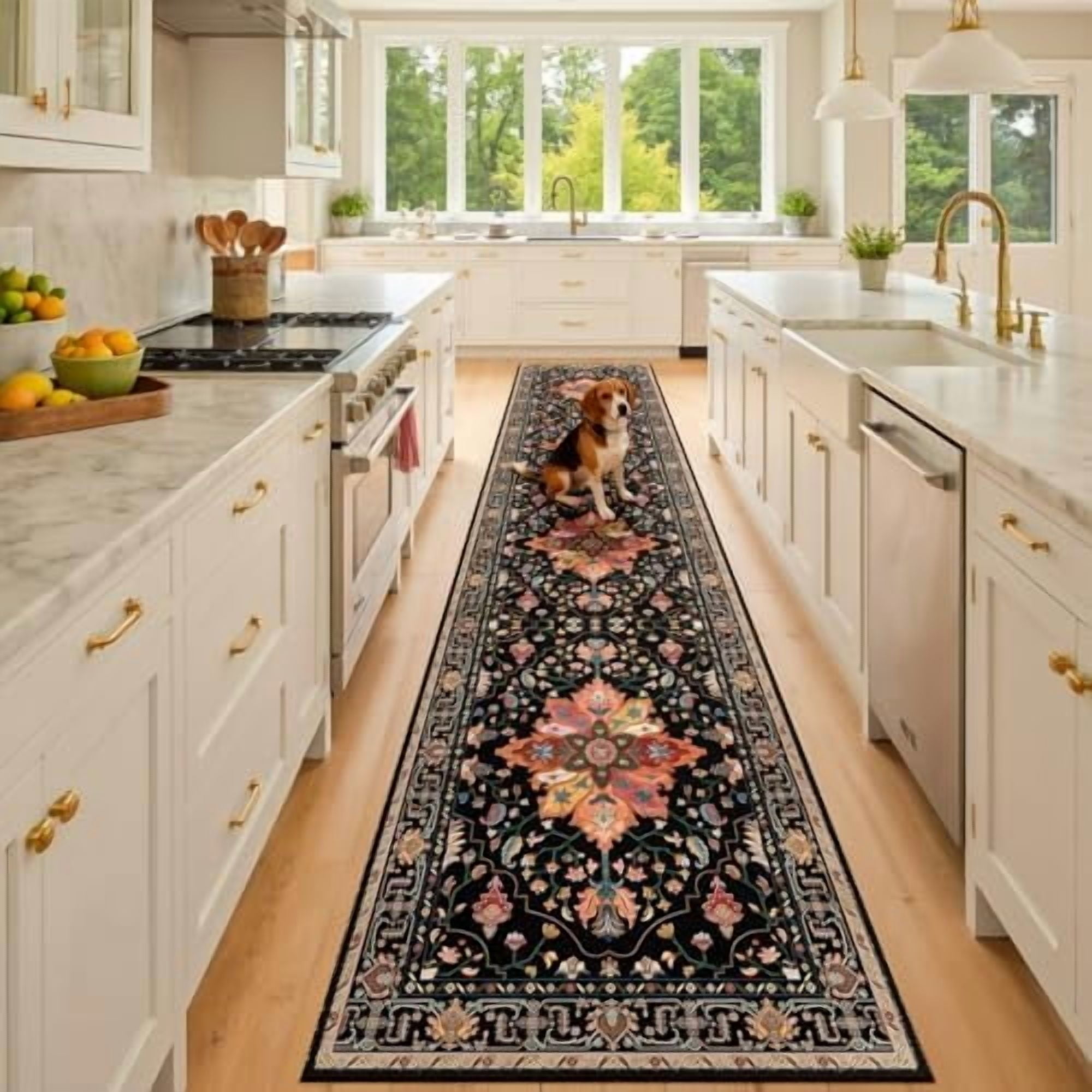 Area Rugs 5'x7' Washable Non-Slip, Floral Vintage Distress Print ...
