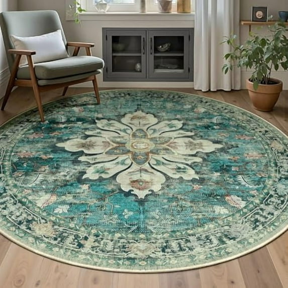 Area Rugs 5'x7' Washable Non-Slip, Floral Vintage Distress Print ...