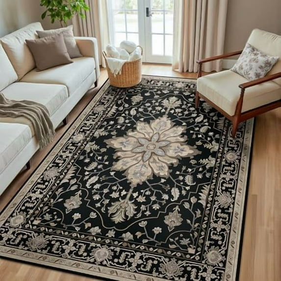 Area Rugs 5'x7' Washable Non-Slip, Floral Vintage Distress Print ...