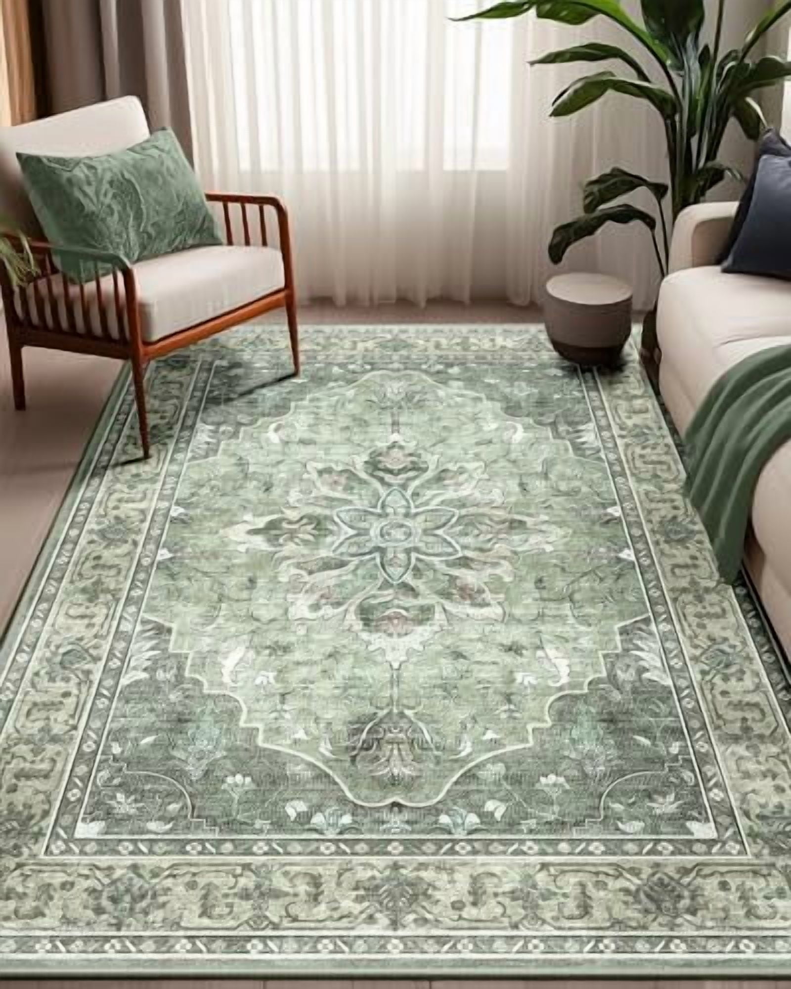 Area Rugs 5'x7' Washable Non-Slip, Floral Vintage Distress Print ...