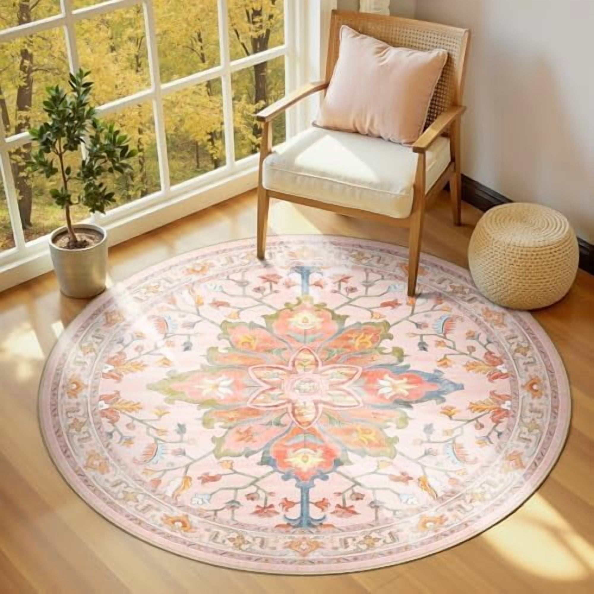 Area Rugs 5'x7' Washable Non-Slip, Floral Vintage Distress Print ...