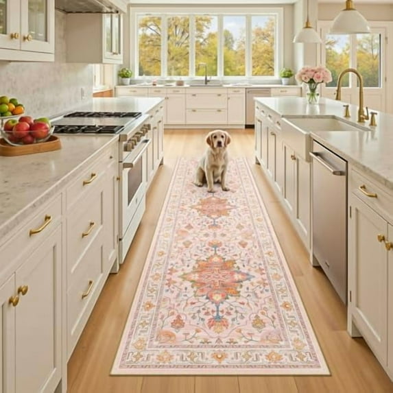 Area Rugs 5'x7' Washable Non-Slip, Floral Vintage Distress Print ...