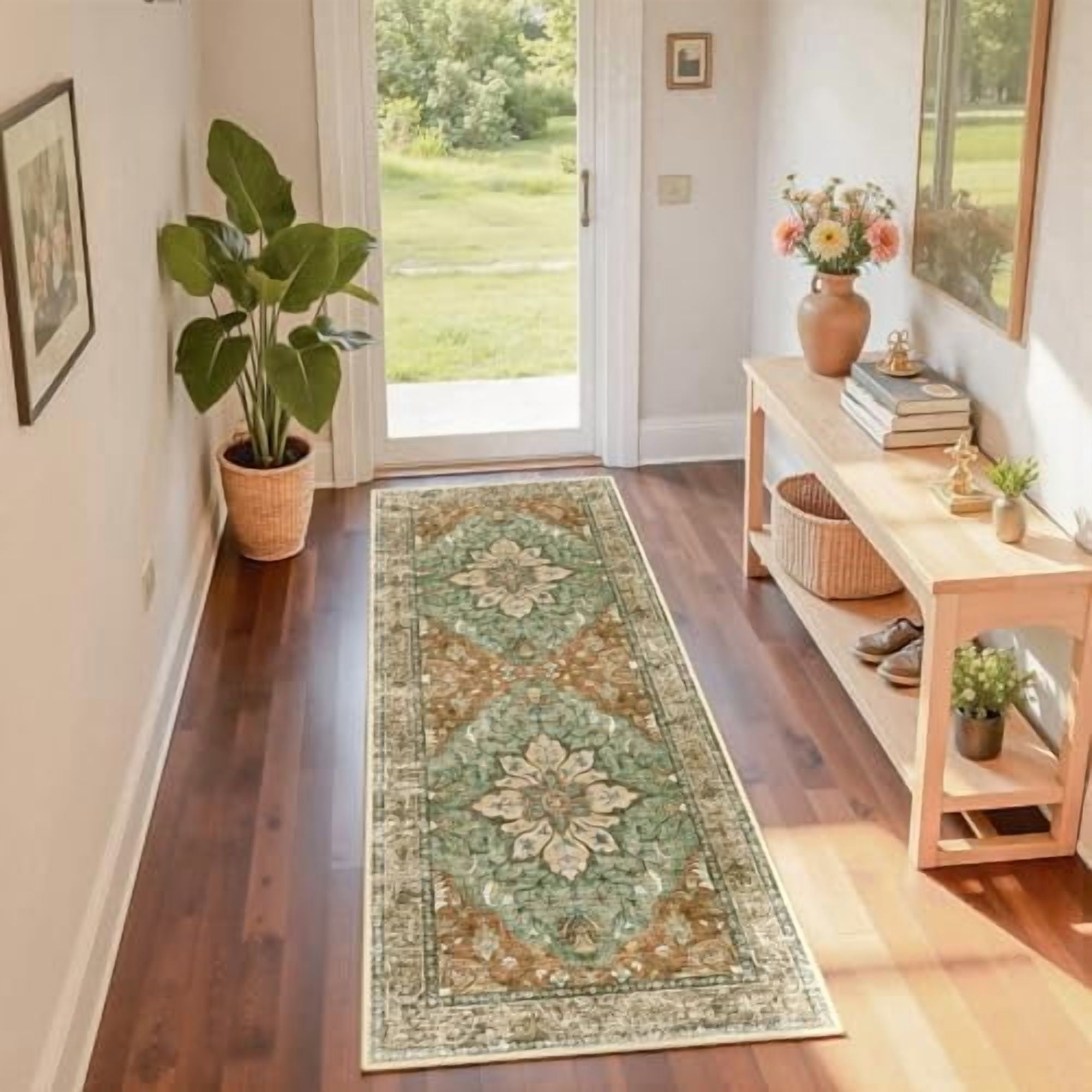 Area Rugs 5'x7' Washable Non-Slip, Floral Vintage Distress Print ...