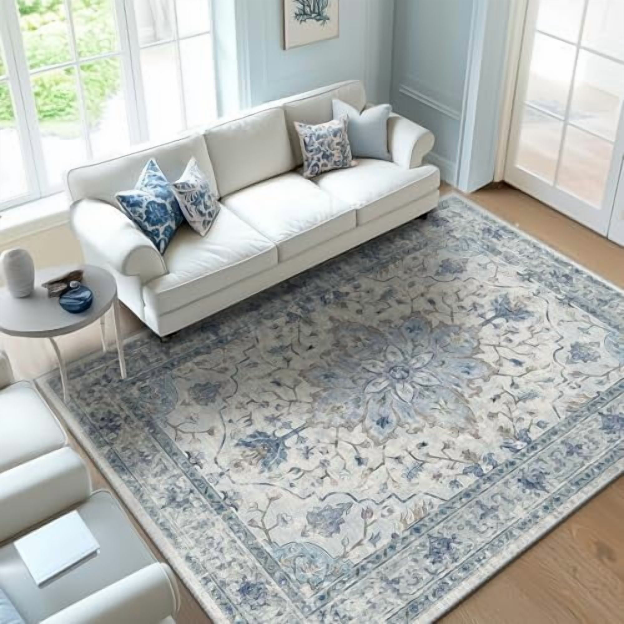 Area Rugs 5'x7' Washable Non-Slip, Floral Vintage Distress Print ...