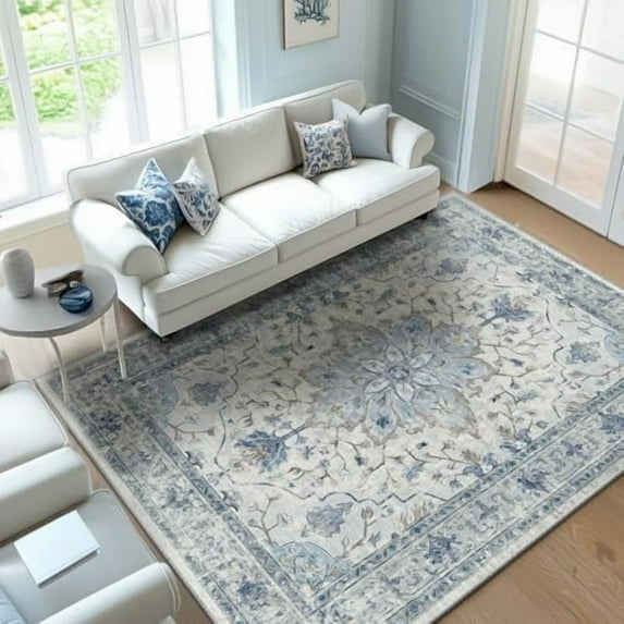 Area Rugs 5'x7' Washable Non-Slip, Floral Vintage Distress Print ...