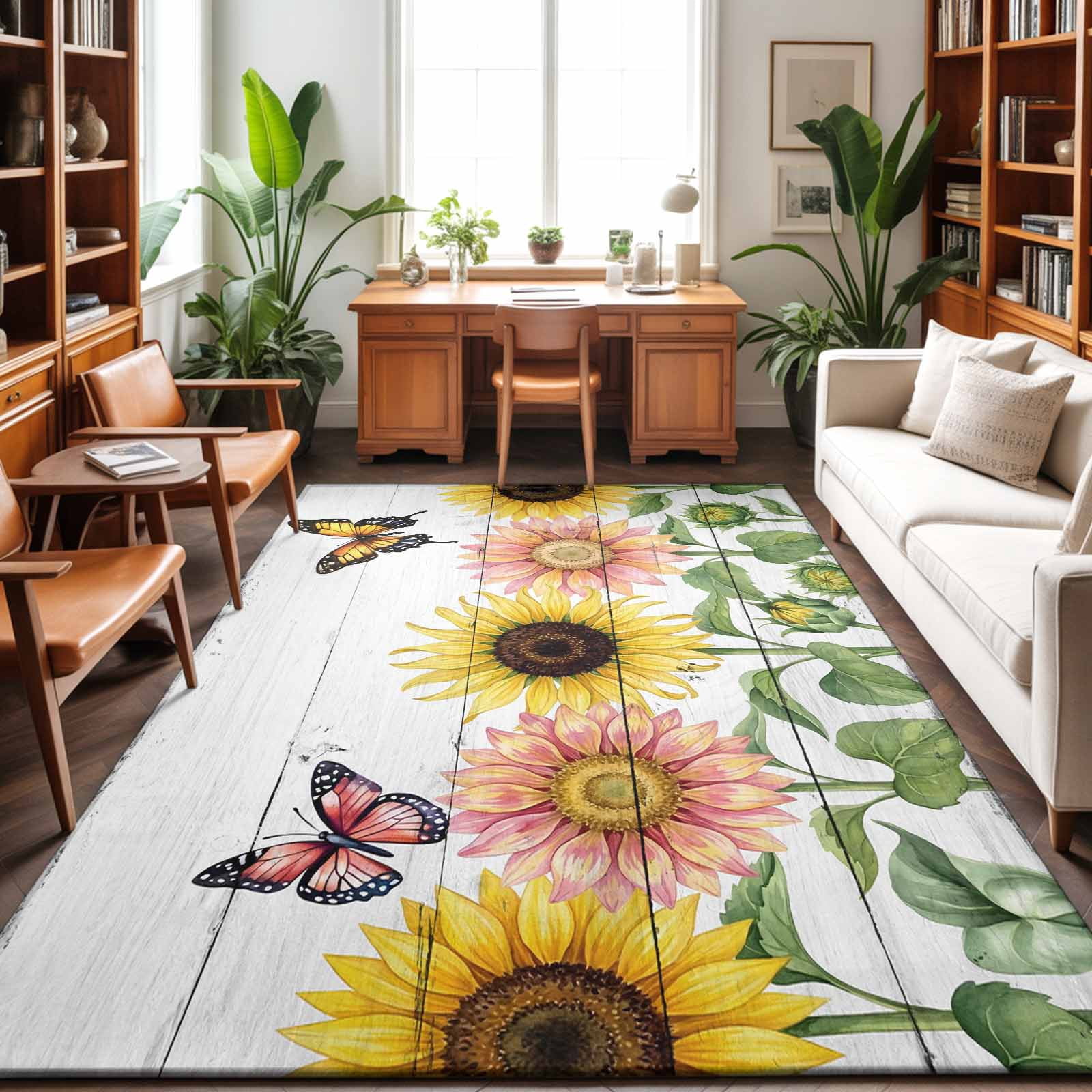 Area Rugs 5'x7', Watercolor Floral Carpet Runner Indoor Outdoor Rugs ...