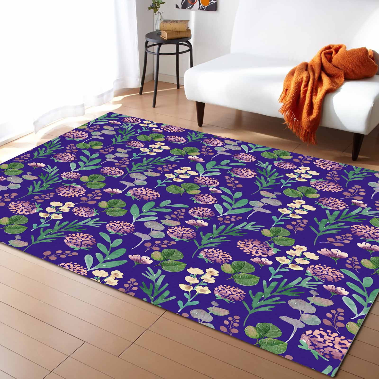 Area Rugs 5x7 Ft Rustic Pink Green Hydrangea Flowers Eucalyptus Leaf ...