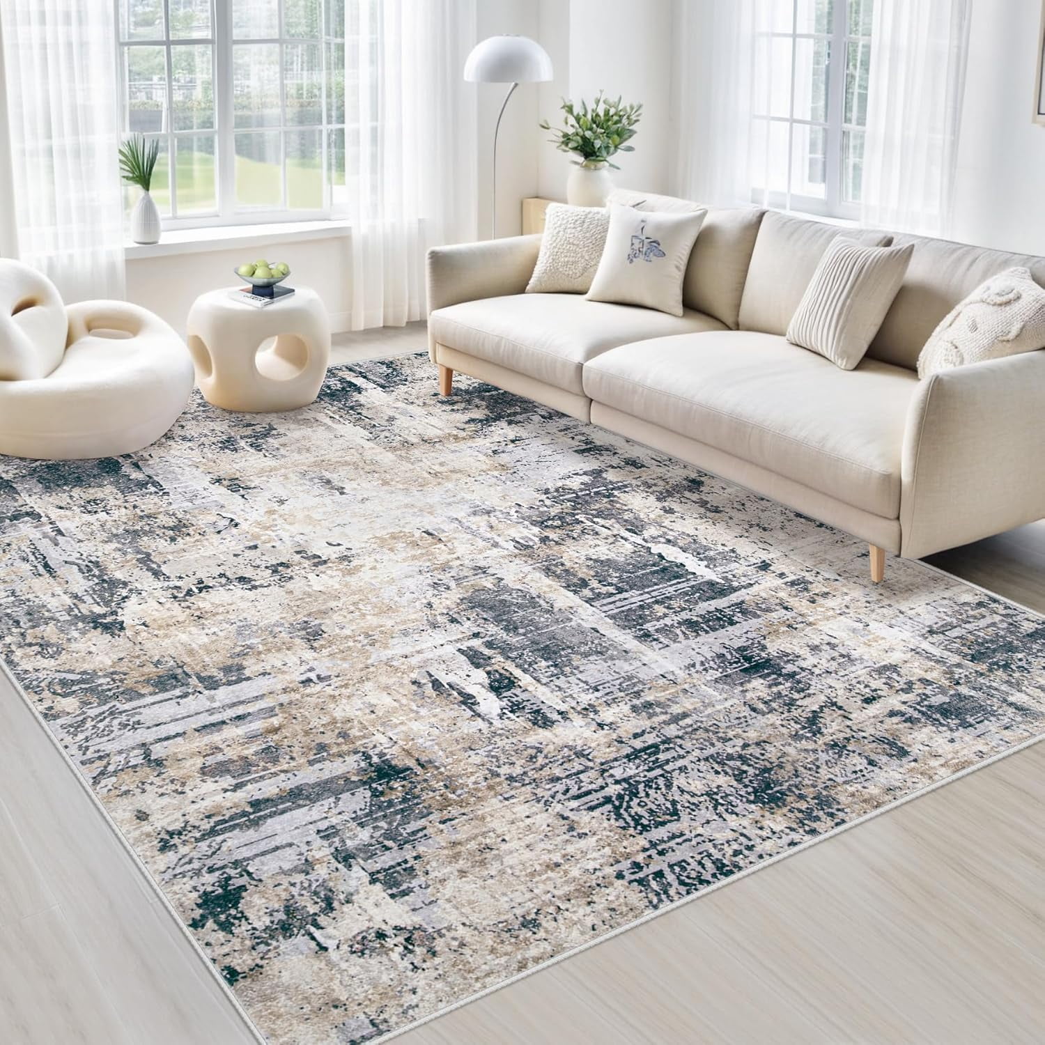 Area Rugs 5x7 Living Room: Washable Rug Modern Abstract Rugs Soft Non ...