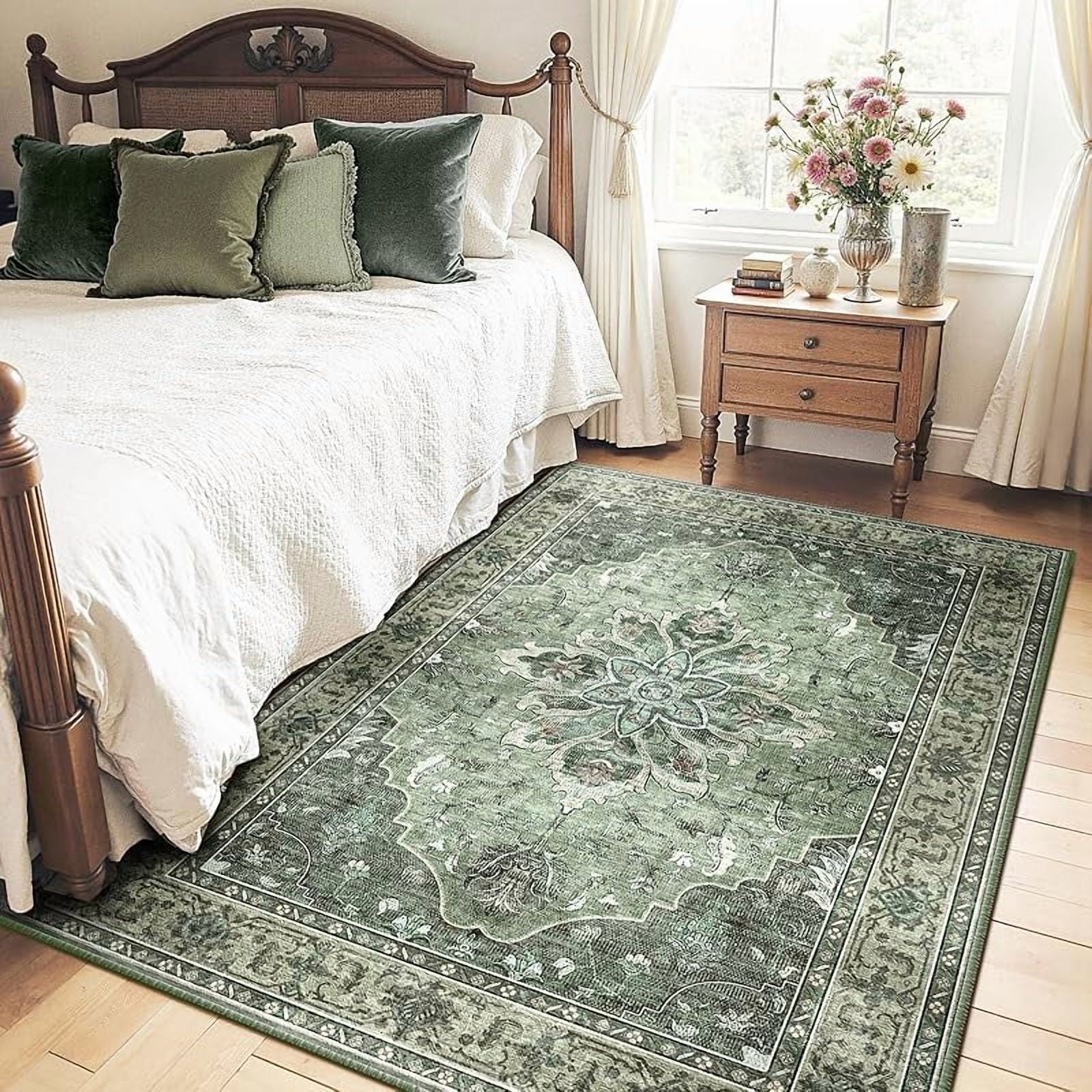 Area Rugs 6'x9' Washable Non-Slip, Floral Vintage Distress Print ...