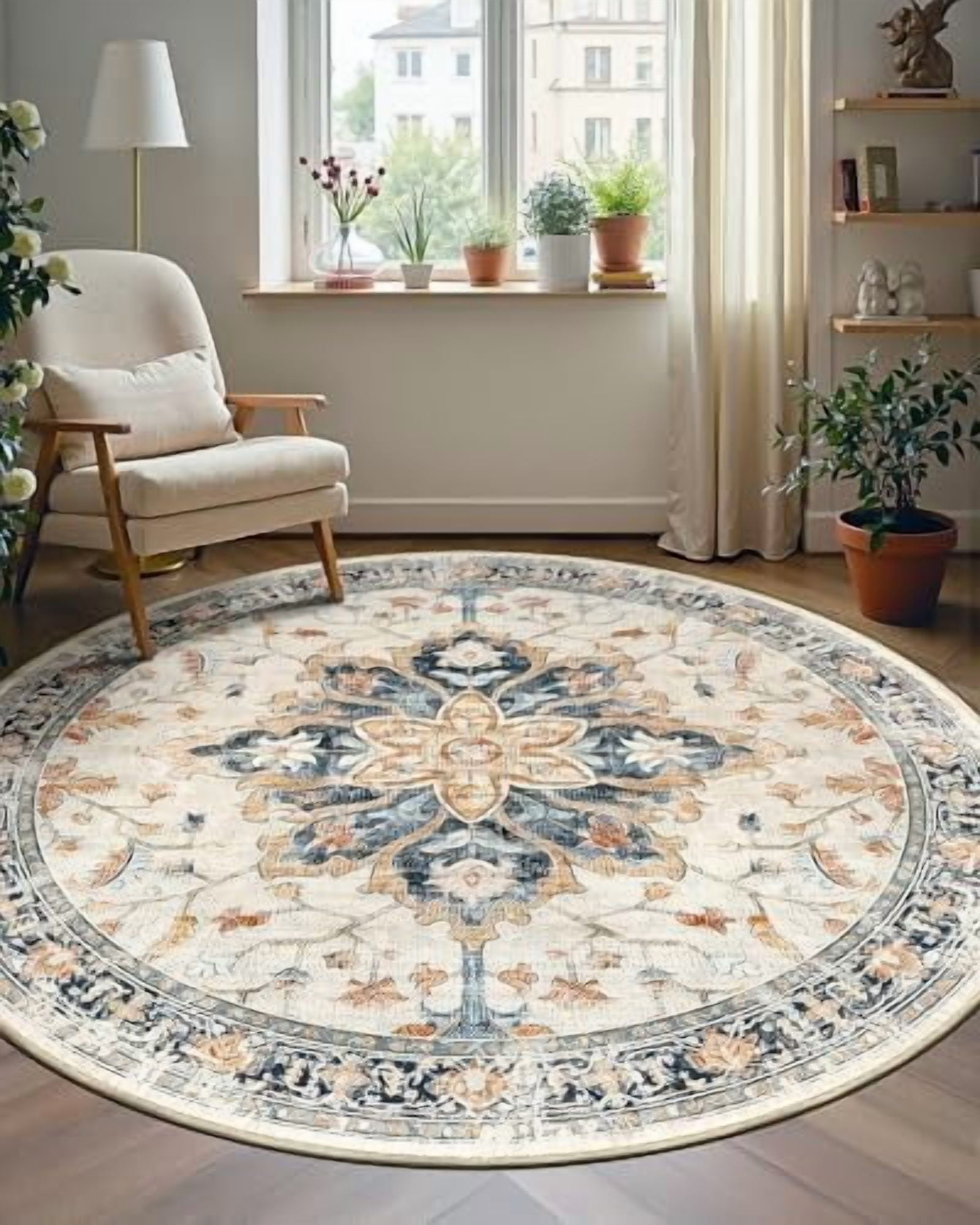 Area Rugs 6ft Washable Non-Slip, Floral Vintage Distress Print Pattern ...