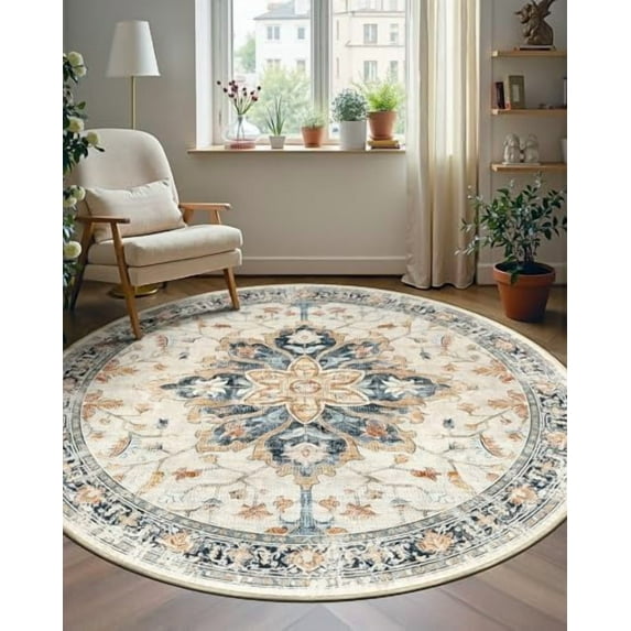 Area Rugs 6ft Washable Non-Slip, Floral Vintage Distress Print Pattern ...