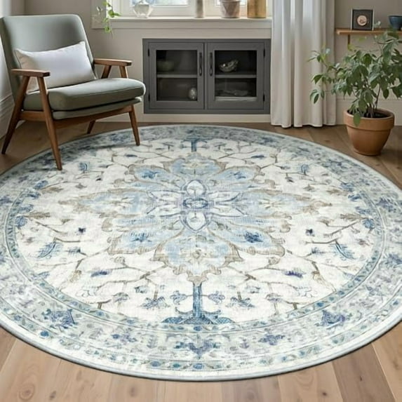 Area Rugs 6ft Washable Non-Slip, Floral Vintage Distress Print Pattern ...