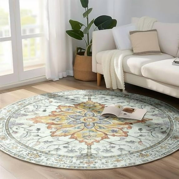 Area Rugs 6ft Washable Non-Slip, Floral Vintage Distress Print Pattern ...