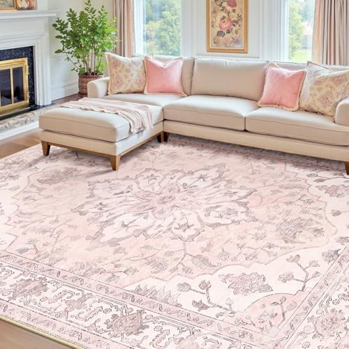 Area Rugs 7'x9' Washable Non-Slip, Floral Vintage Distress Print ...