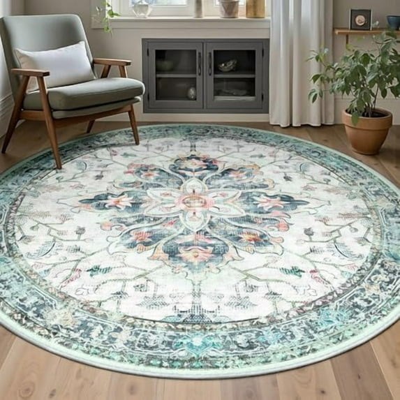 Area Rugs 7ft Washable Non-Slip, Floral Vintage Distress Print Pattern ...