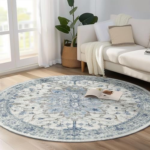 Area Rugs 7ft Washable Non-Slip, Floral Vintage Distress Print Pattern ...