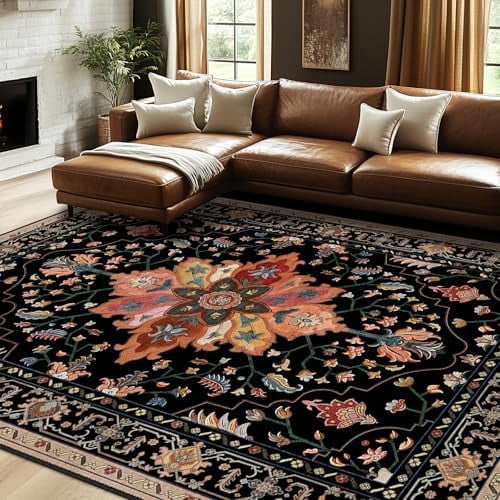 Area Rugs 8'x10' Washable Non-Slip, Floral Vintage Distress Print ...