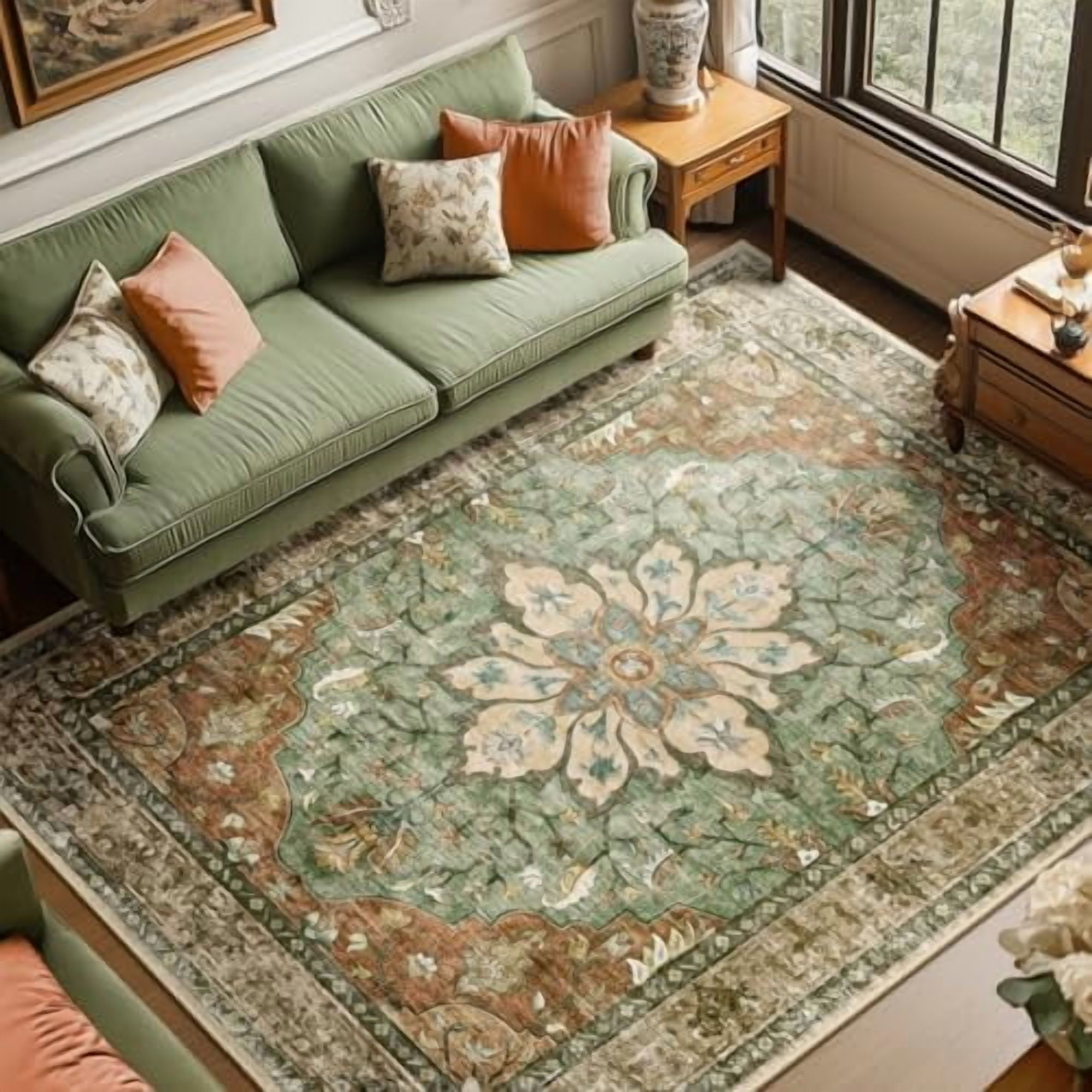 Area Rugs 8'x10' Washable Non-Slip, Floral Vintage Distress Print ...