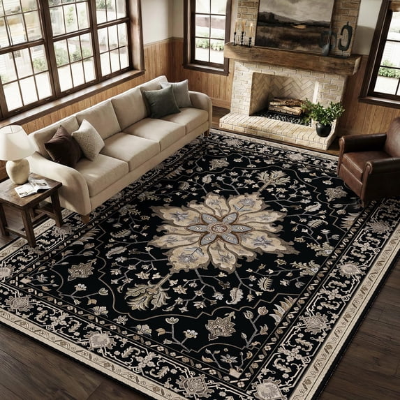Area Rugs 8'x10' Washable Non-slip Flvintdimedallion Carpet For Living ...