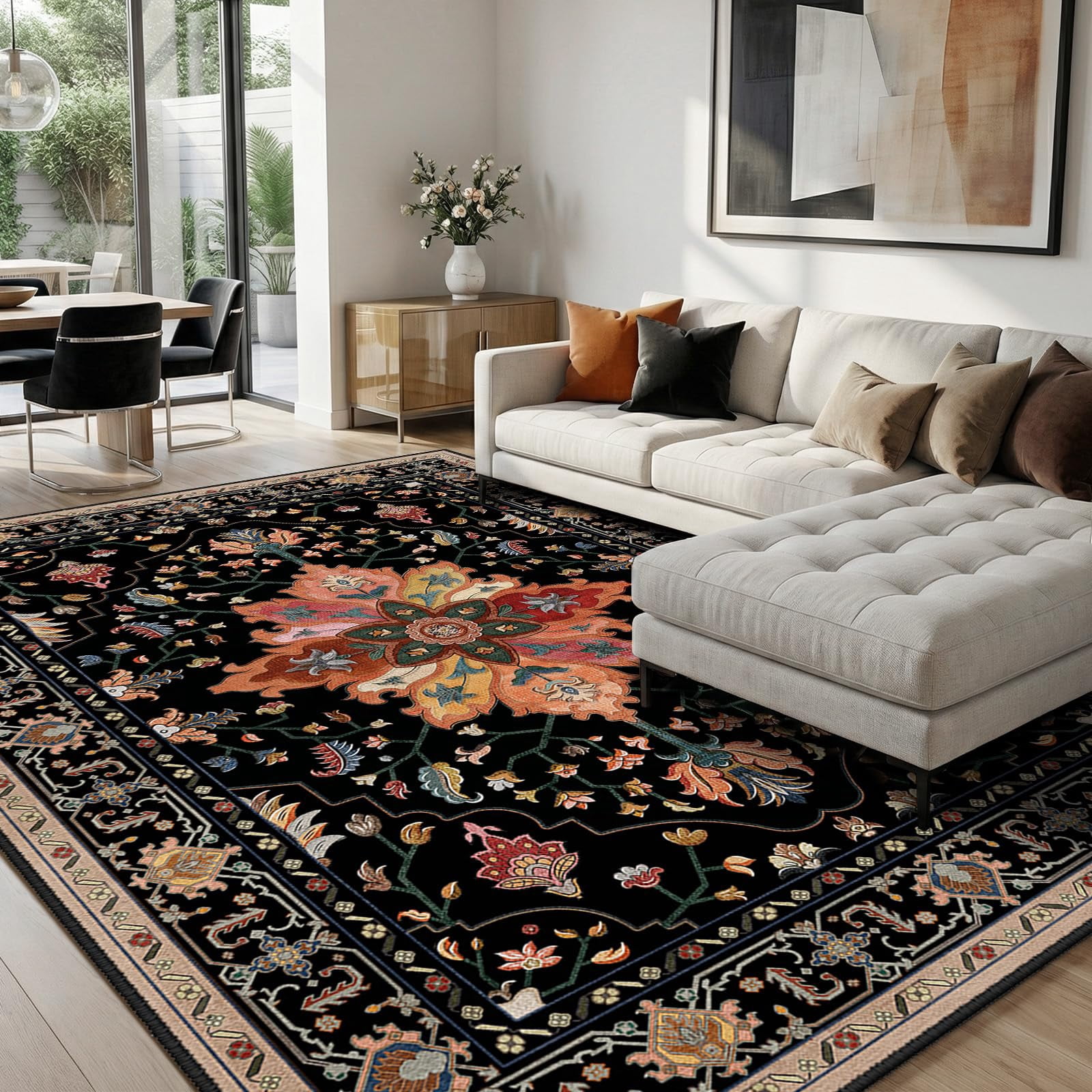 Area Rugs 8'x10' Washable Non-slip Flvintdimedallion Carpet For Living ...