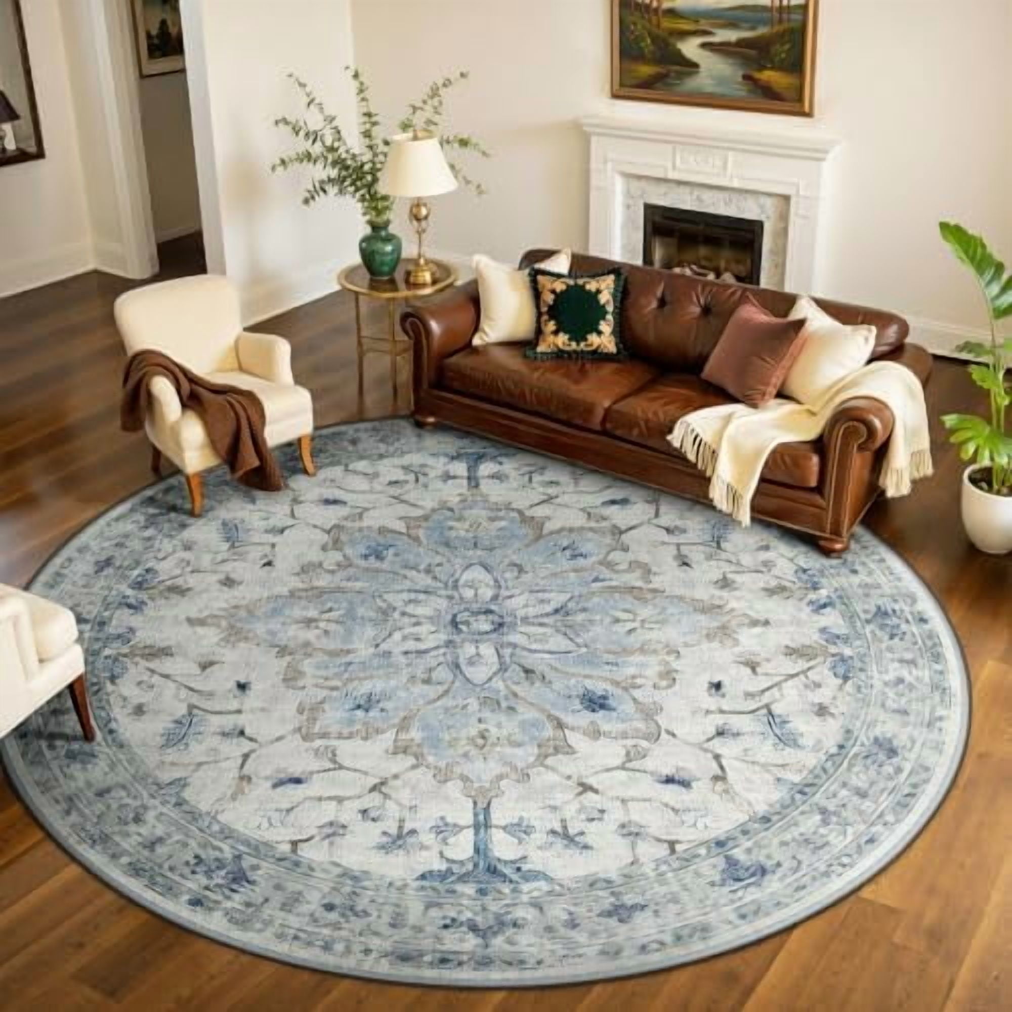 Area Rugs 8ft Washable Non-Slip, Floral Vintage Distress Print Pattern ...