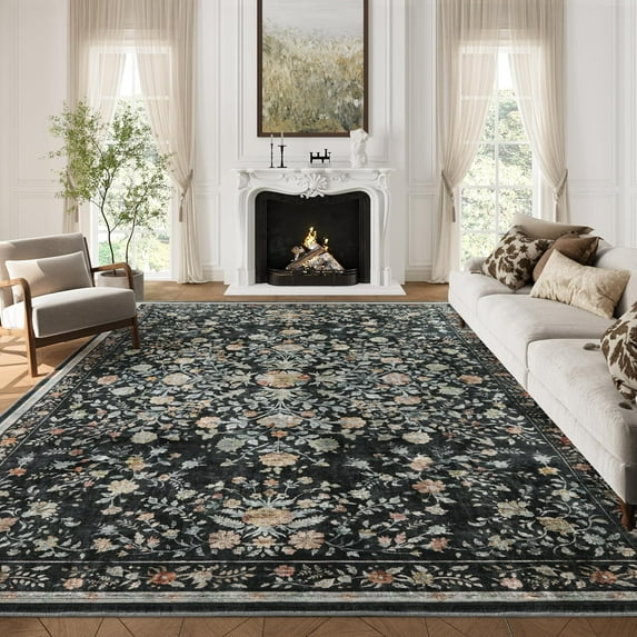 Area Rugs 8x10, Washable Floral Rug Non Slip Large Living Room Rug ...