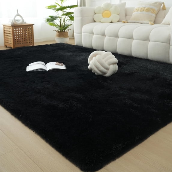 Area Rugs 9x12 Living Room: Black Shag Rug 9x12 Area Rugs - Large Plush ...