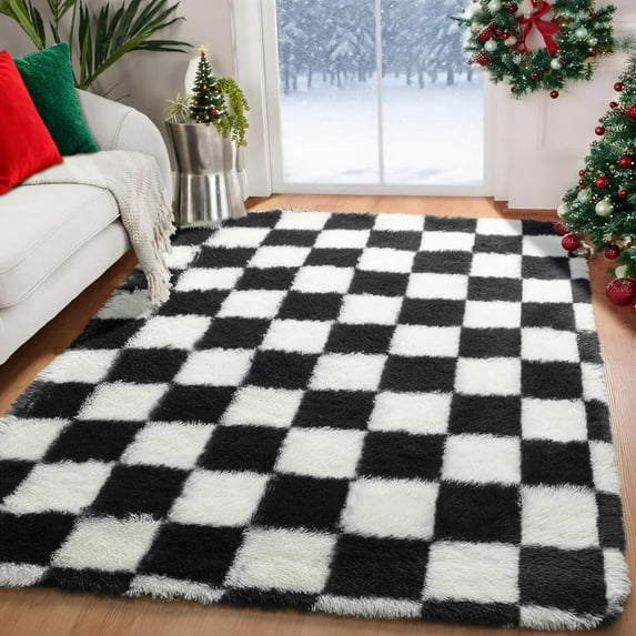 Area Rugs for Bedroom Living Room, 4x6 Black and White Fluffy Soft ...