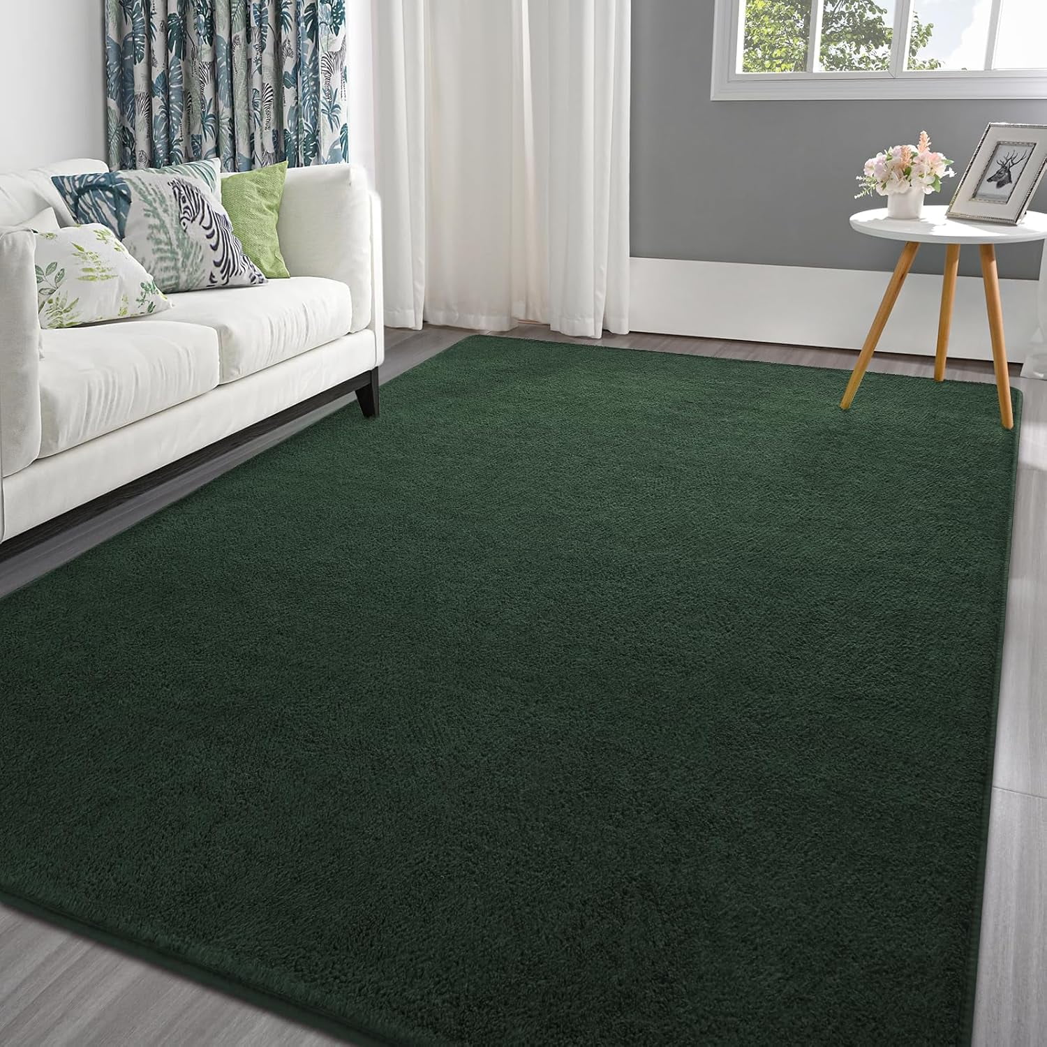 Area Rugs for Bedroom Living Room, 5x7 Dark Green Thickened Memory-Foam ...
