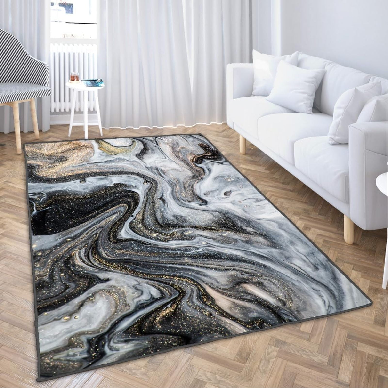 Area Rugs Black And White Paint Golden Swirls Home Decor Rugs Carpet ...