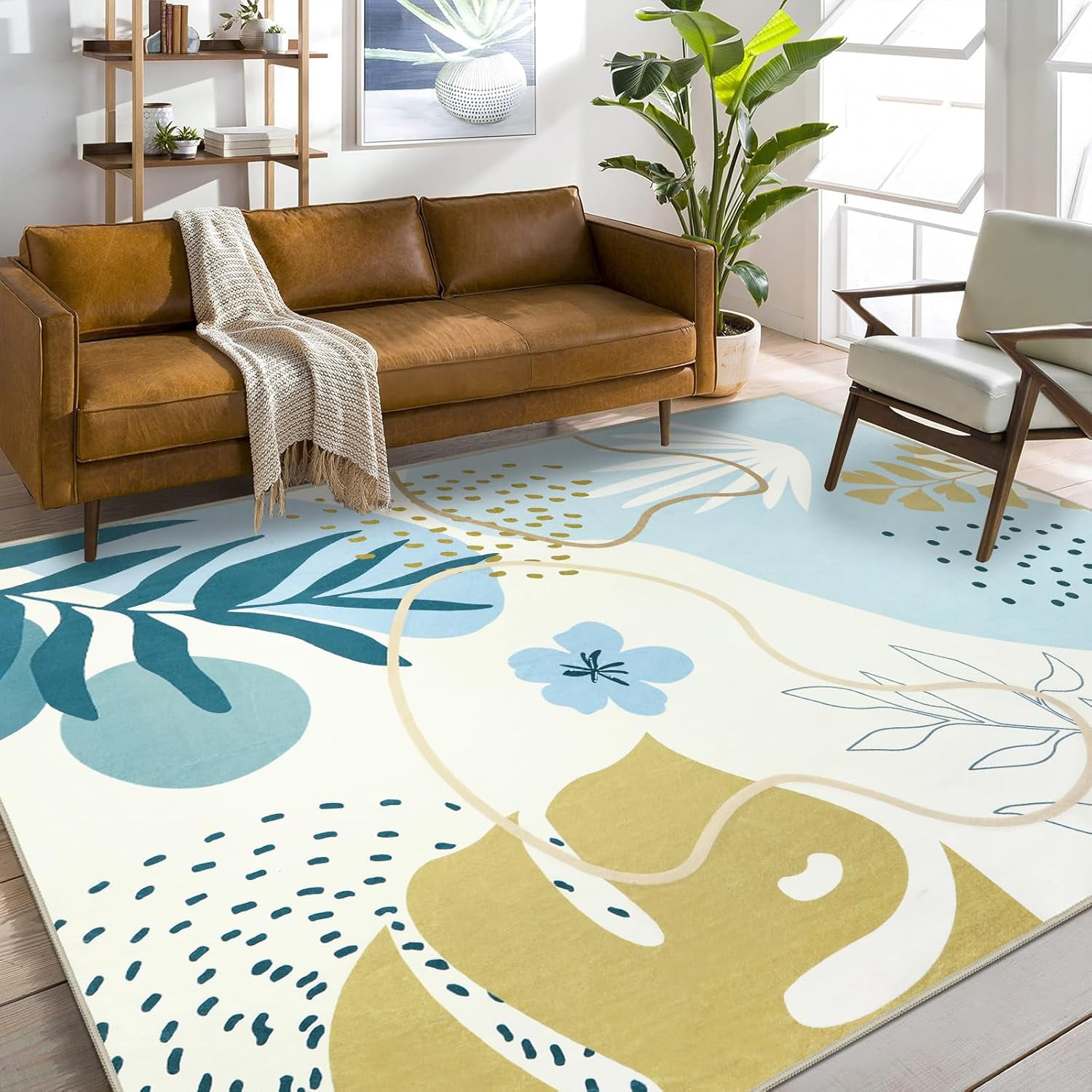 Area Rugs Boho Rug For Living Room, Washable Rugs, Low Pile Soft Non ...