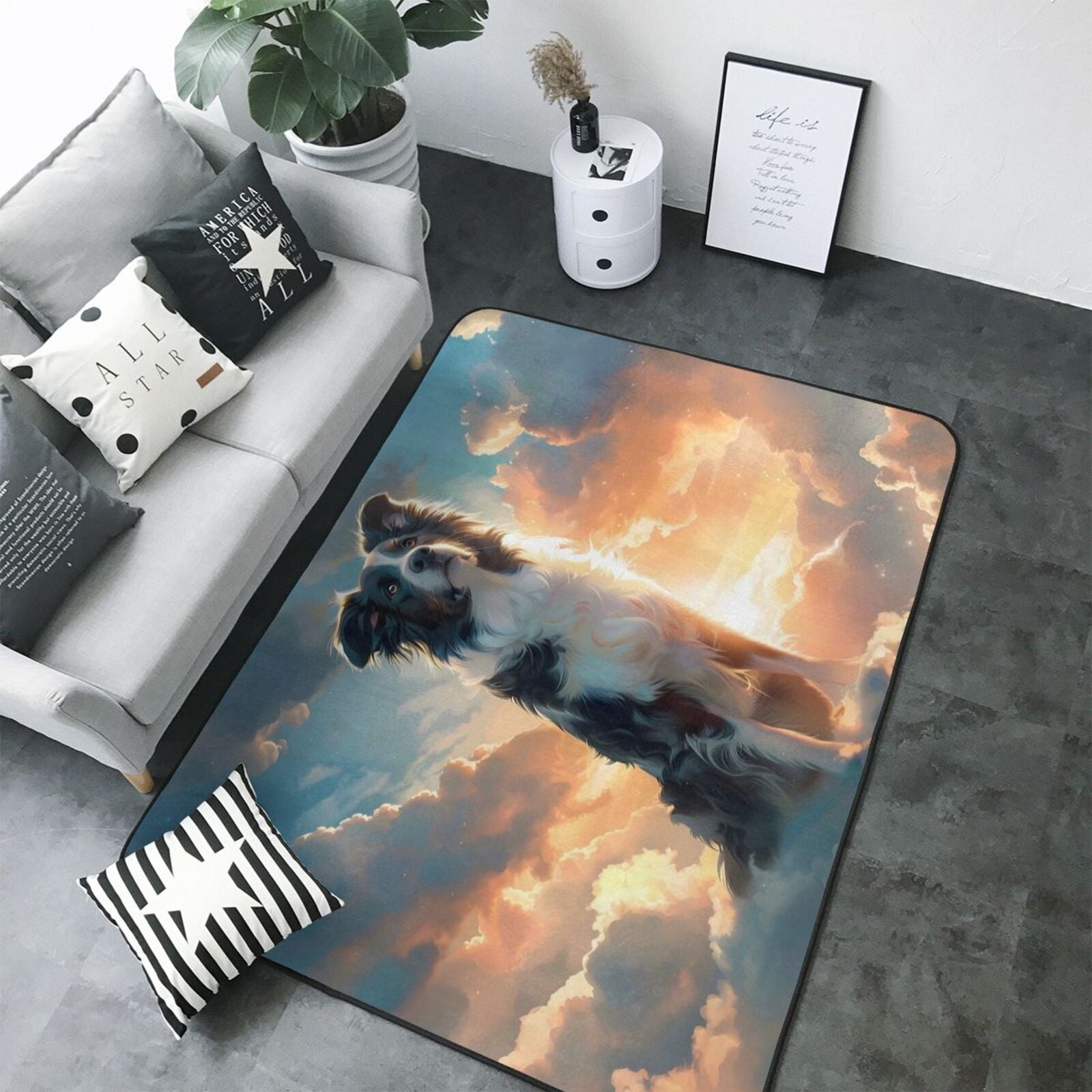 Area Rugs, Cloud Border Collie Washable Large Rugs for Living Room ...