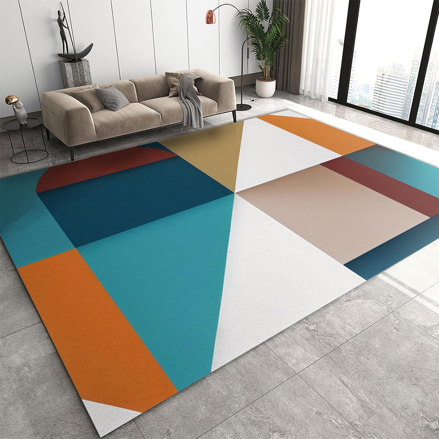 Area Rugs Colorful Abstract Geometry Living Room Minimal Multi-Color ...