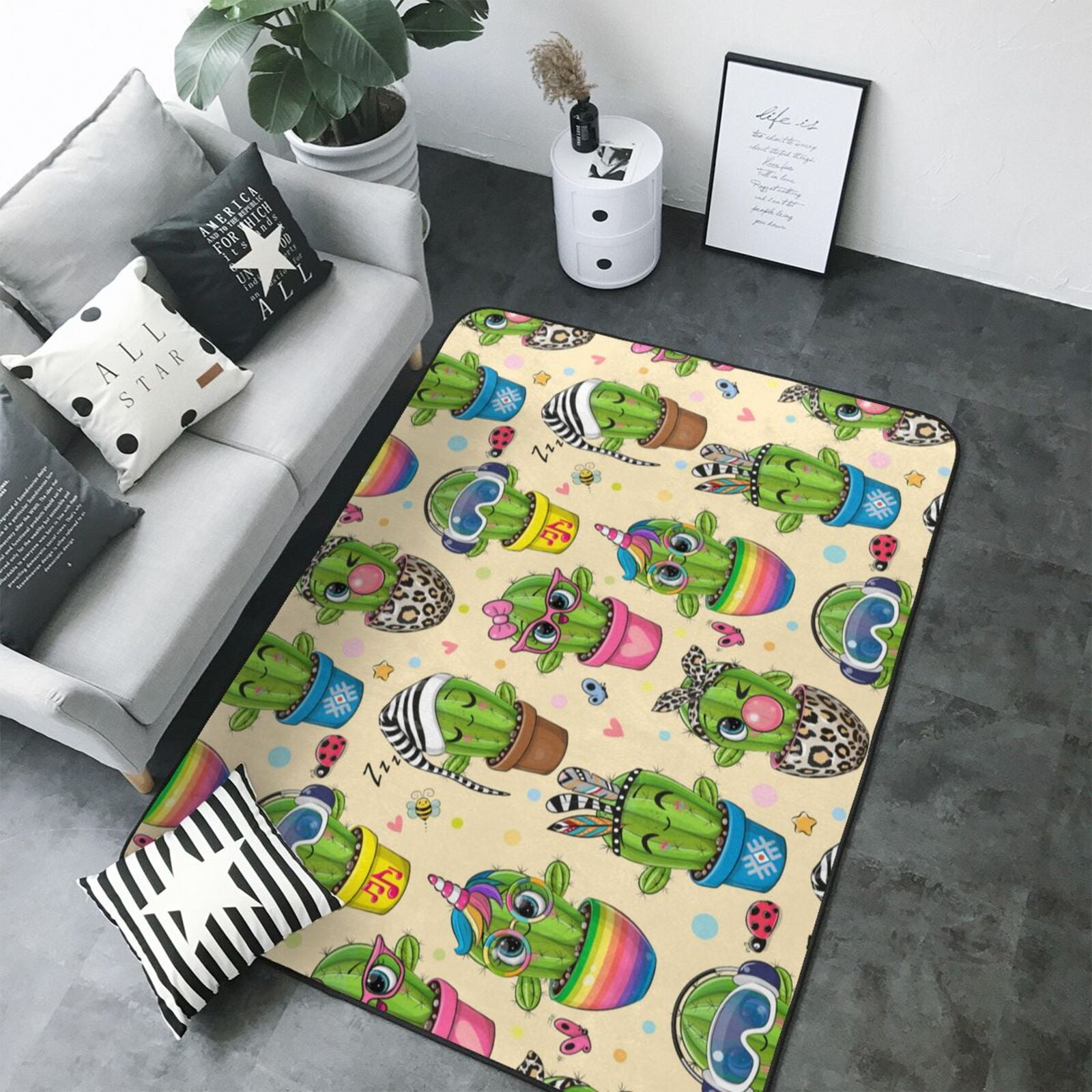 Area Rugs, Cute Cartoon Cactus Washable Large Rugs for Living Room ...