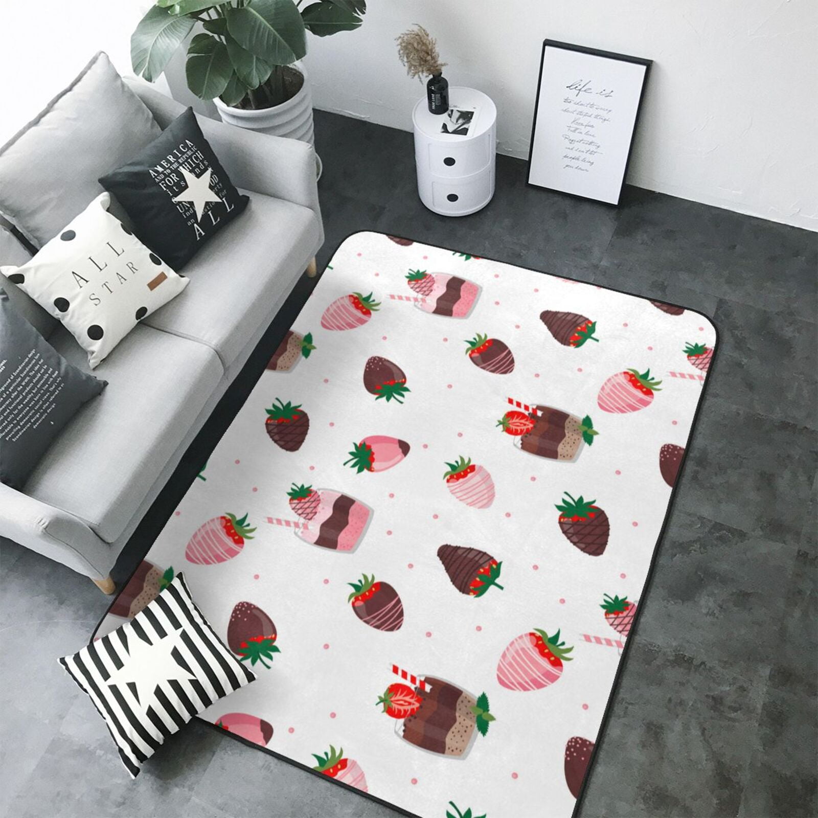 Area Rugs, Cute Chocolate Strawberry Washable Large Rugs for Living ...