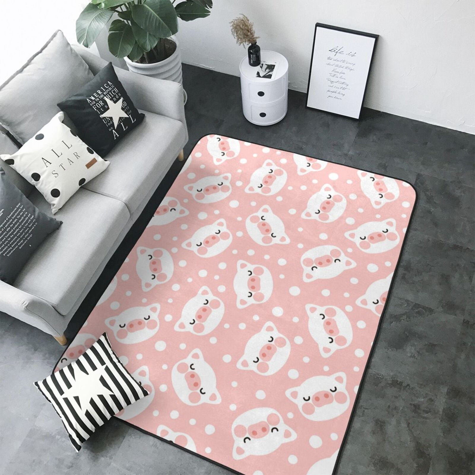 Area Rugs, Cute Pig Pink White Washable Large Rugs for Living Room ...