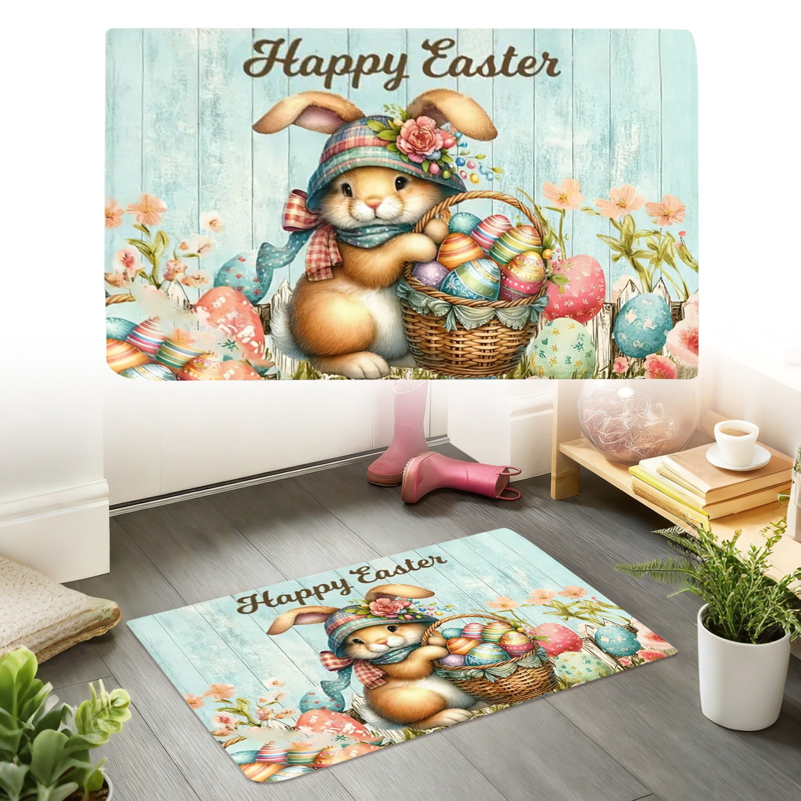 Area Rugs,Easter Rugs Rugs Easter Bunny In Bouquet Bathroom Rug Kitchen ...