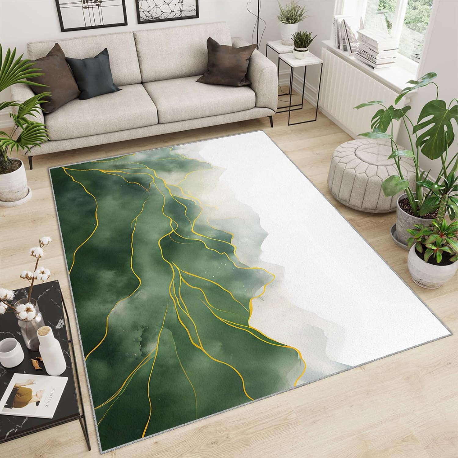 Area Rugs Emerald Green Ink Print, Modern Abstract Marble Texture ...