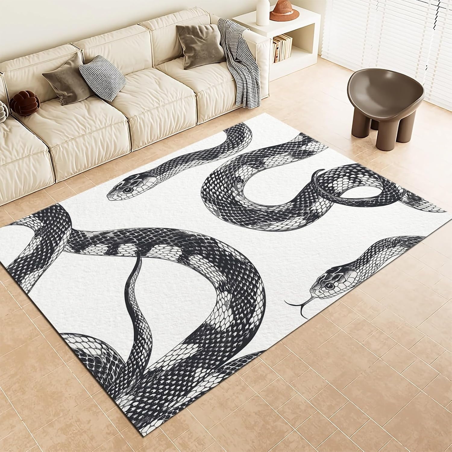 Area Rugs Engraving Style Snake Printed Rugs Living Room Non-Slip Short ...