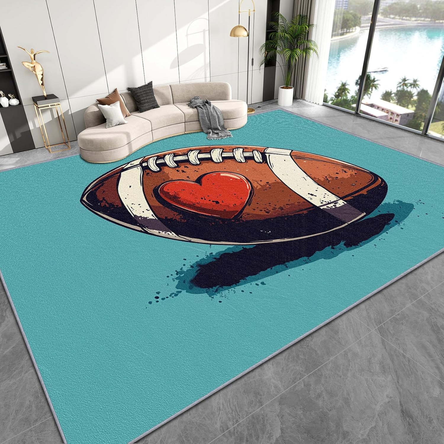 Area Rugs - Football Rug, Love Heart Rugby Ball Sports Indoor Throw ...