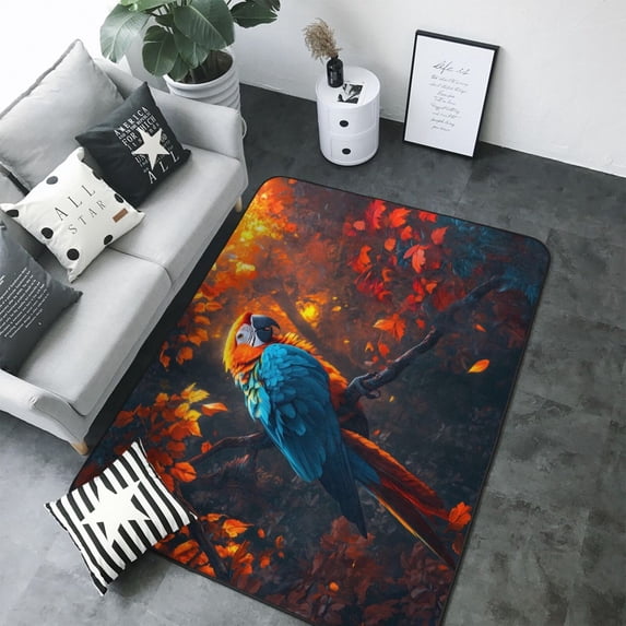Area Rugs For Living Room Decor - Autumn maple leaf colorful parrot ...
