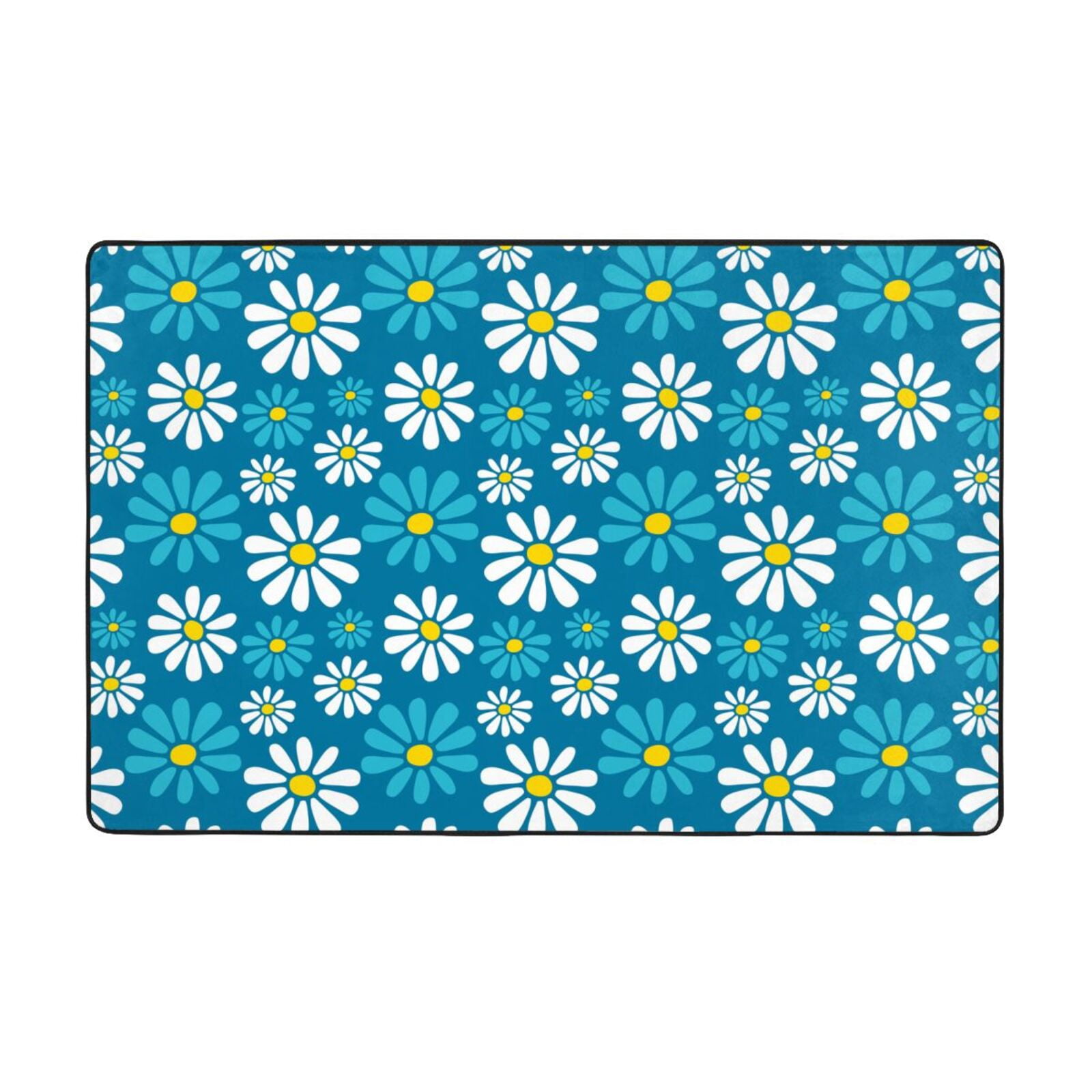 Area Rugs For Living Room Decor - Blue Daisies Flowers Anti Slip Throw ...