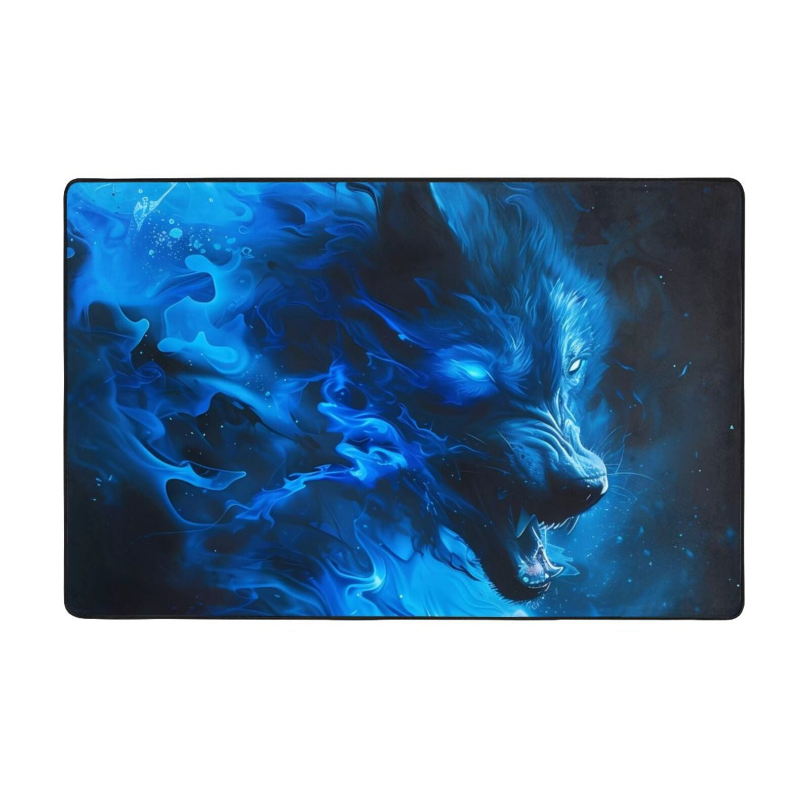 Area Rugs For Living Room Decor - Blue Fire Cool Wolf Anti Slip Throw ...