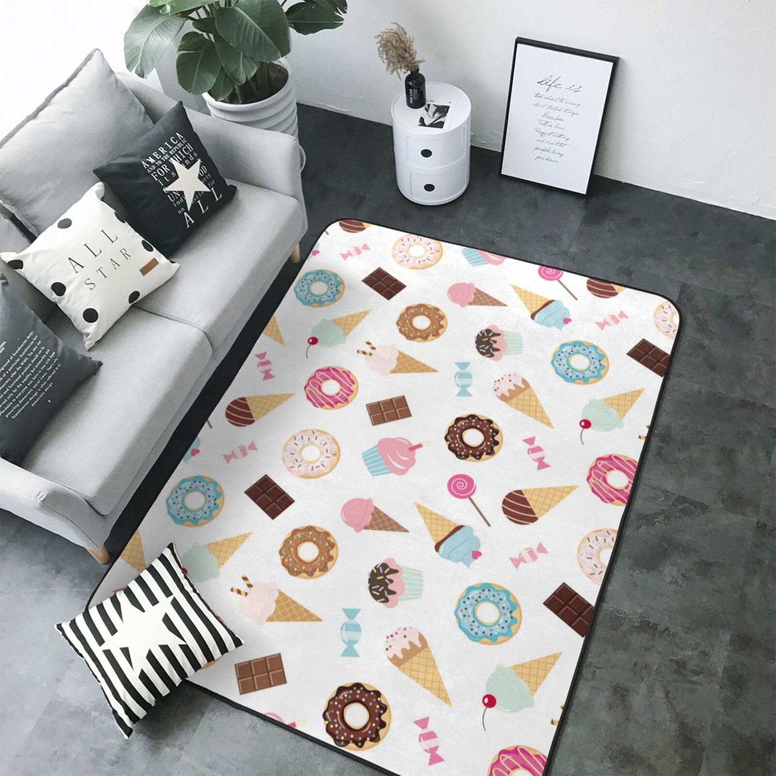 Area Rugs For Living Room Decor - Cartoon Donut Ice Cream Candy Soft ...