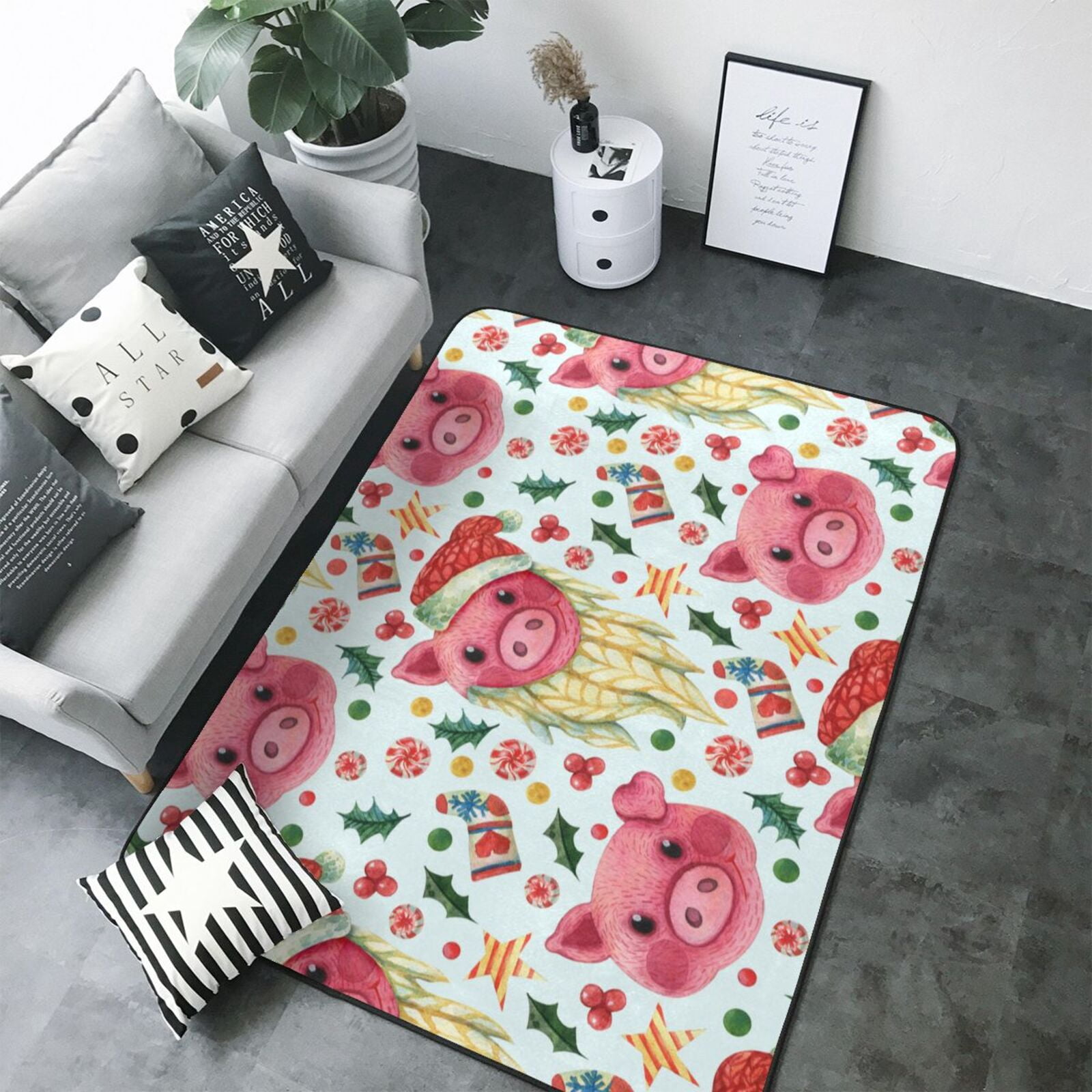 Area Rugs For Living Room Decor - Christmas Cute Pigs Soft Anti Slip ...