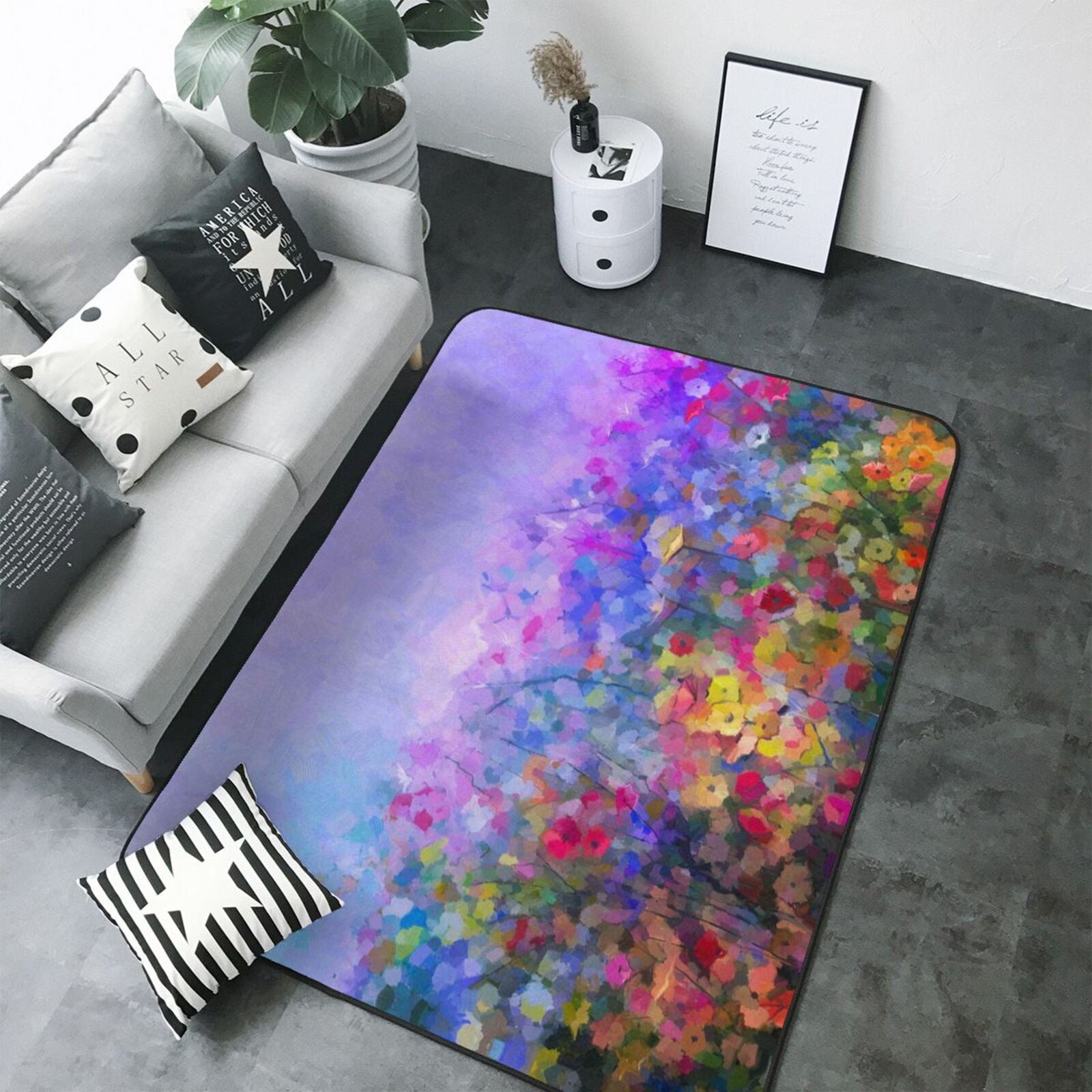 Area Rugs For Living Room Decor - Colorful Purple Cosmos Flower Anti ...