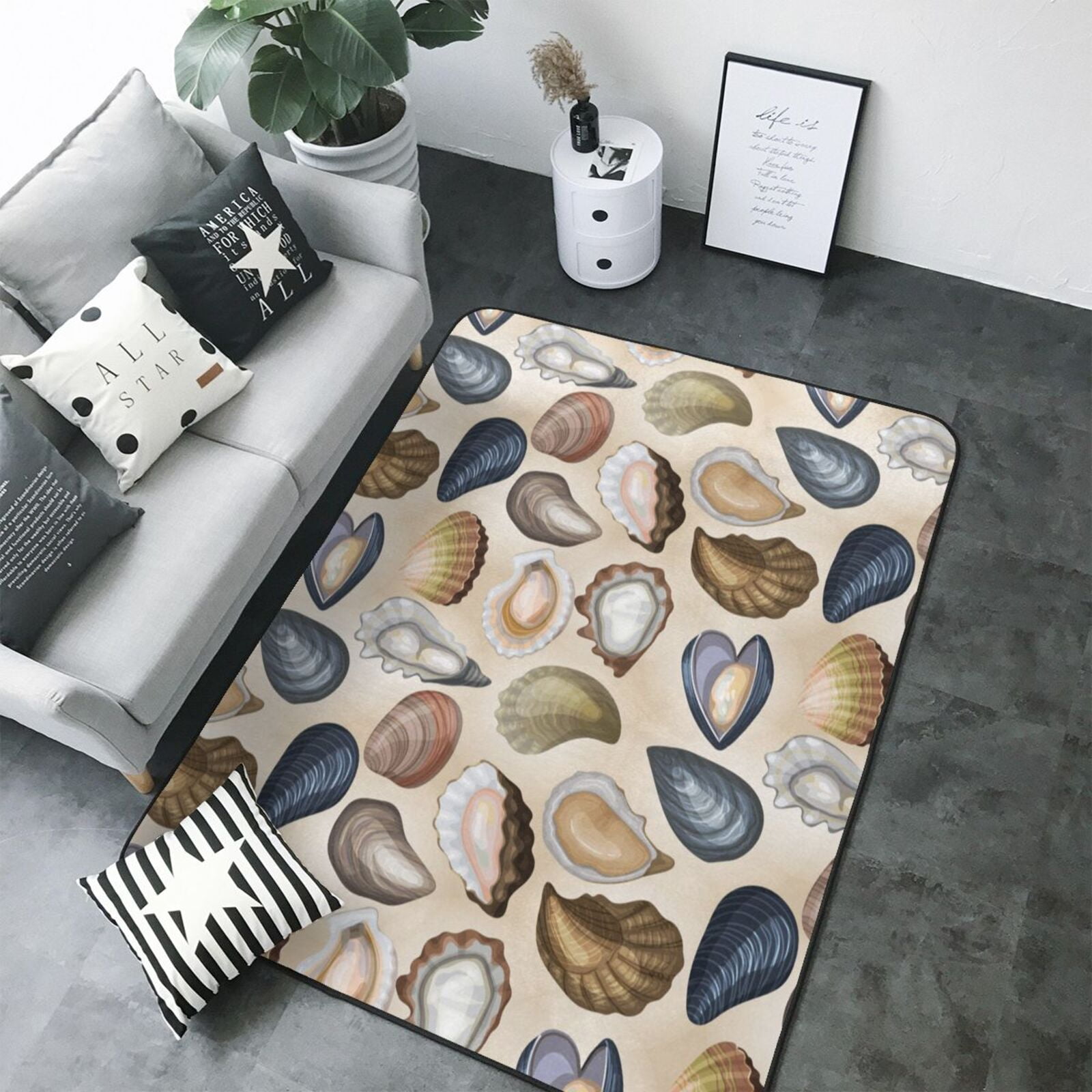 Area Rugs For Living Room Decor - Conch Shells Print No.9069 Anti Slip ...