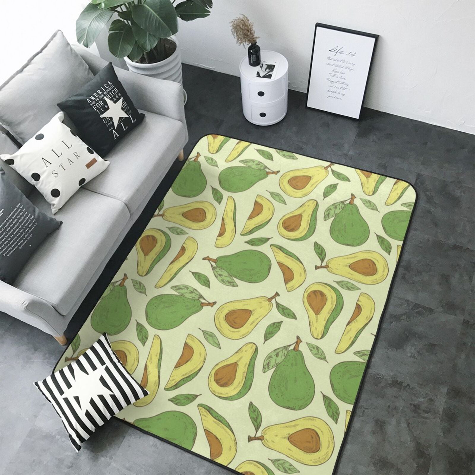 Area Rugs For Living Room Decor - Cute Avocado Leaves Anti Slip Throw ...