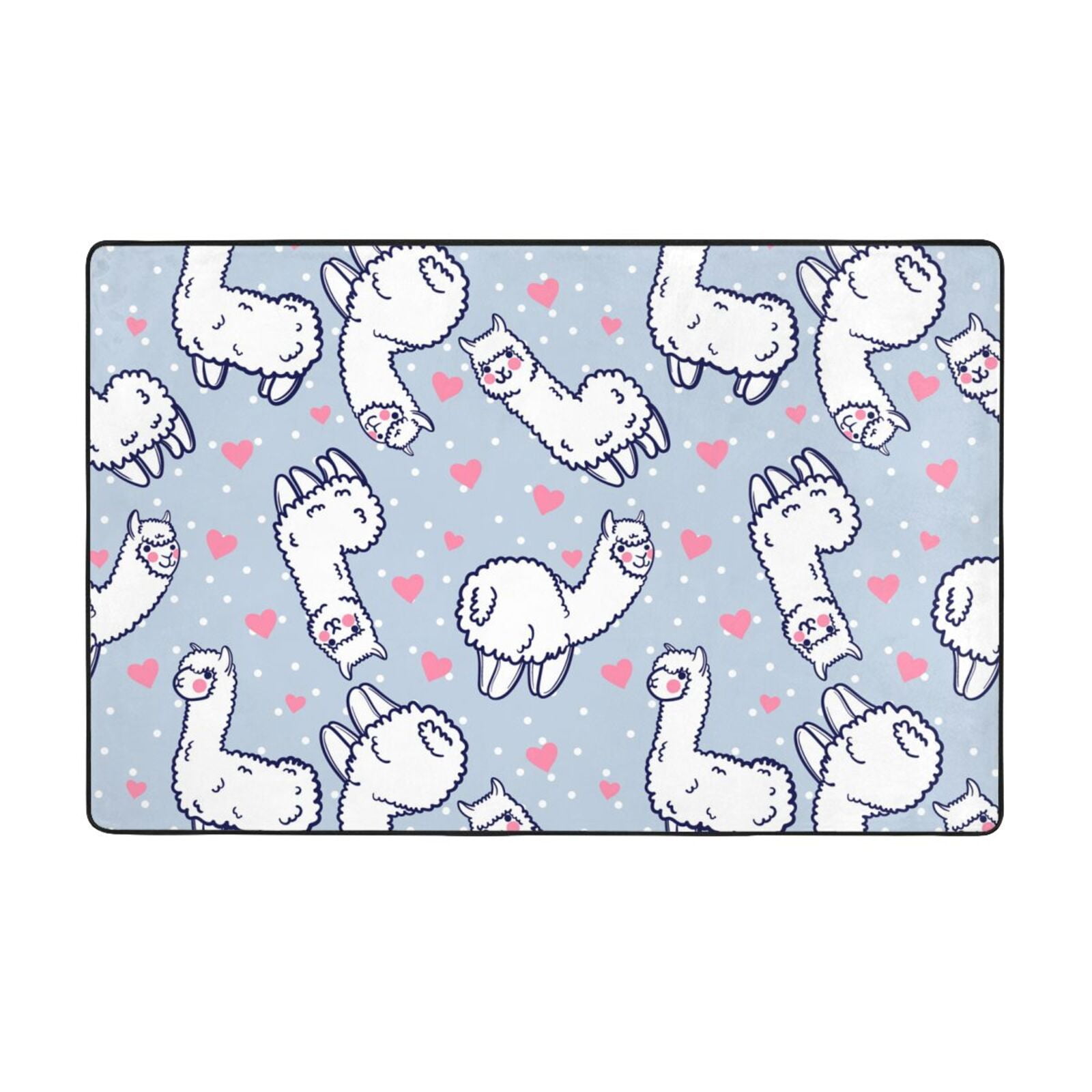 Area Rugs For Living Room Decor - Cute Cartoon Alpaca Love Blue Anti ...